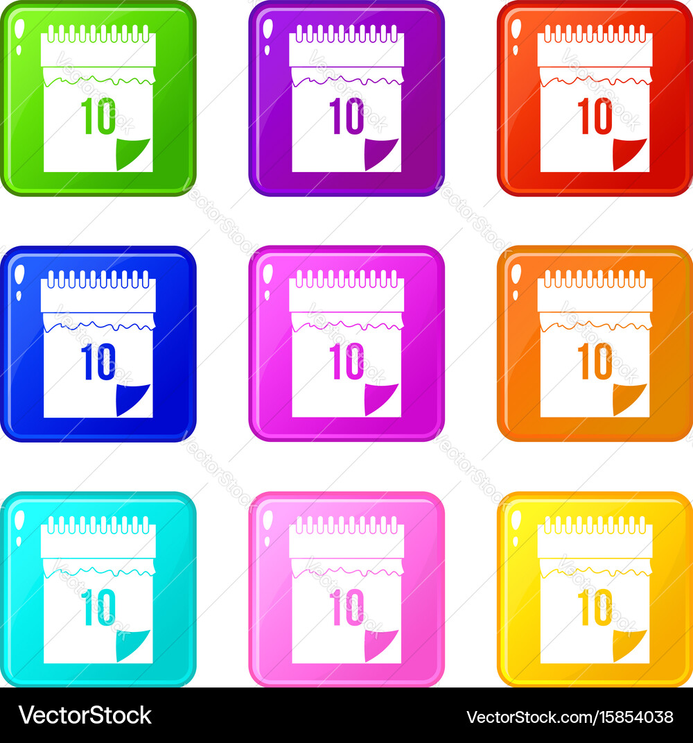 10 date calendar icons 9 set Royalty Free Vector Image