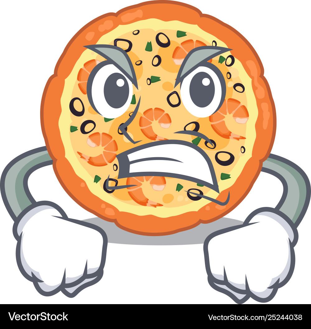 Angry seafood pizza in mascot shape Royalty Free Vector