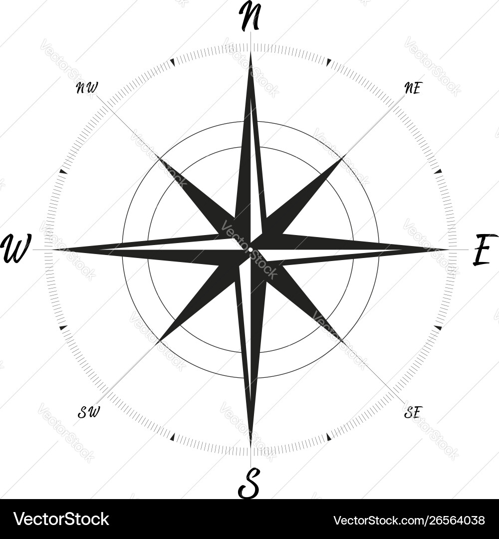 Compass or wind rose in flat and play black Vector Image