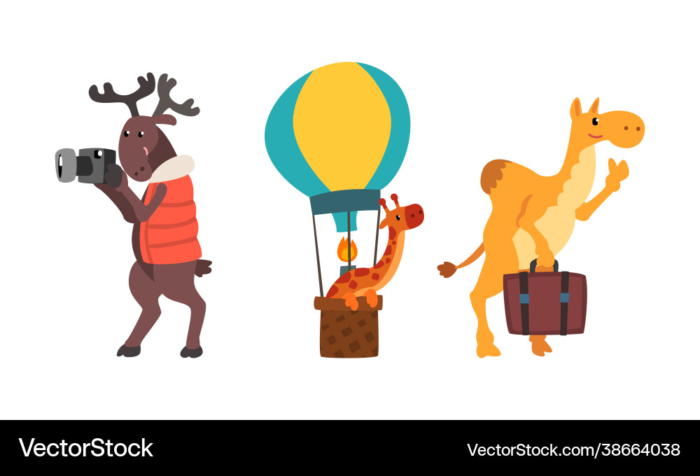 Funny animals traveling on vacation set amusing Vector Image