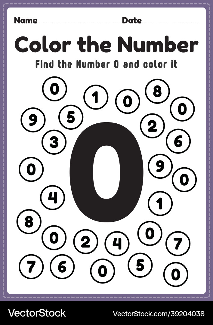 Math coloring counting number 0 worksheet maths Vector Image