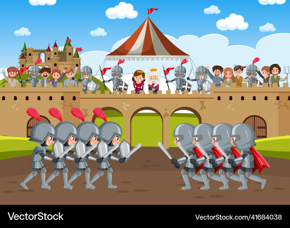 Medieval scene with royalty character and armor Vector Image