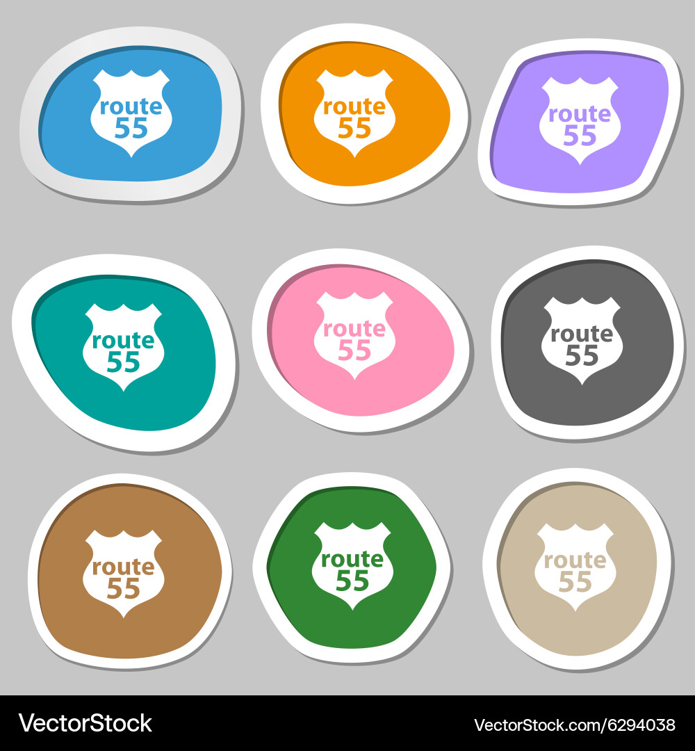 Route 55 highway icon sign multicolored paper Vector Image