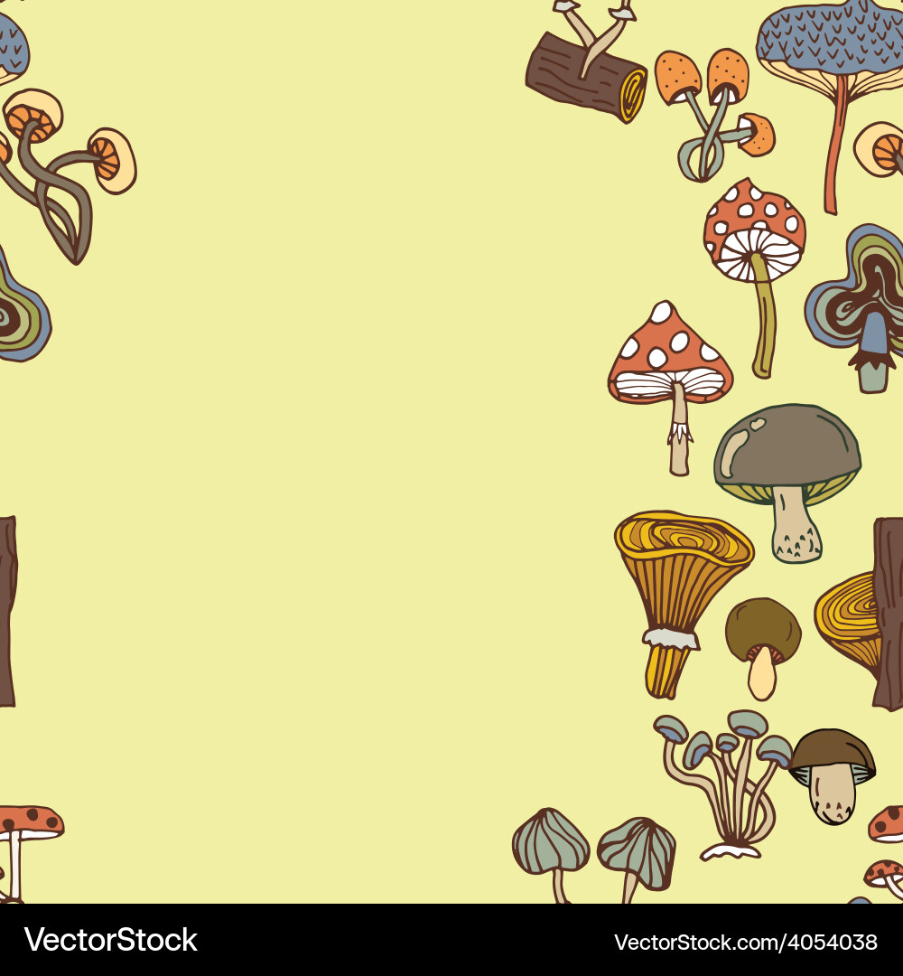 Seamless border of different mushrooms Royalty Free Vector