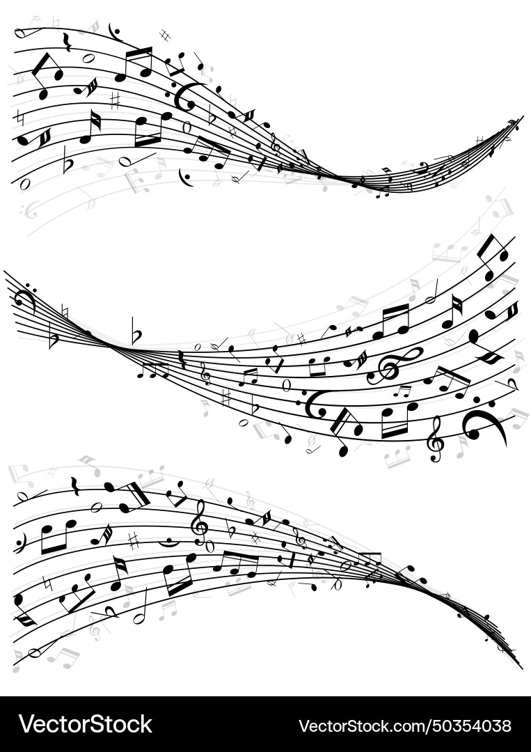 Wavy lines of music notes Royalty Free Vector Image