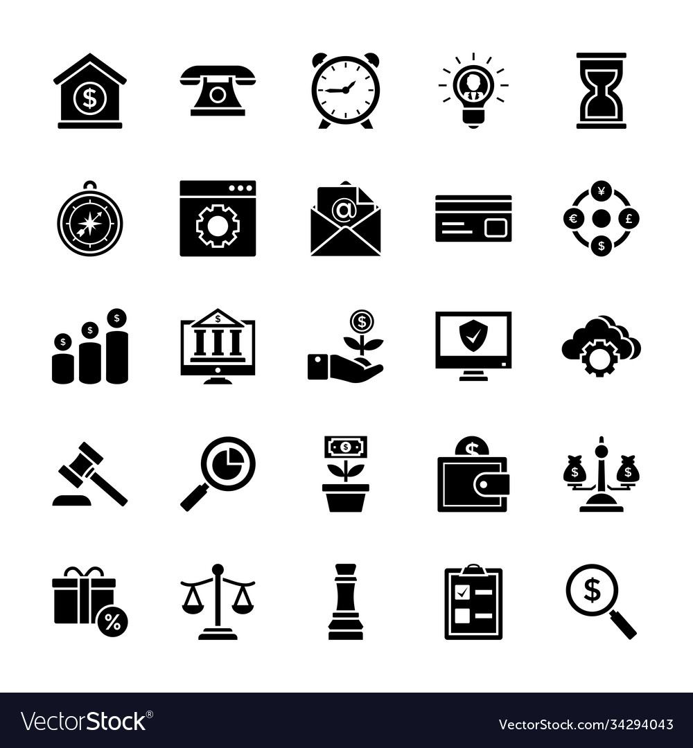 Business glyph icons collection Royalty Free Vector Image