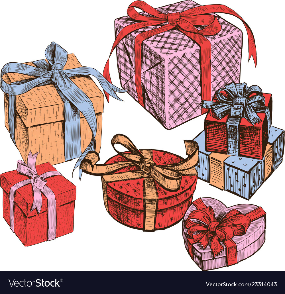 Different boxes with gifts all objects Royalty Free Vector