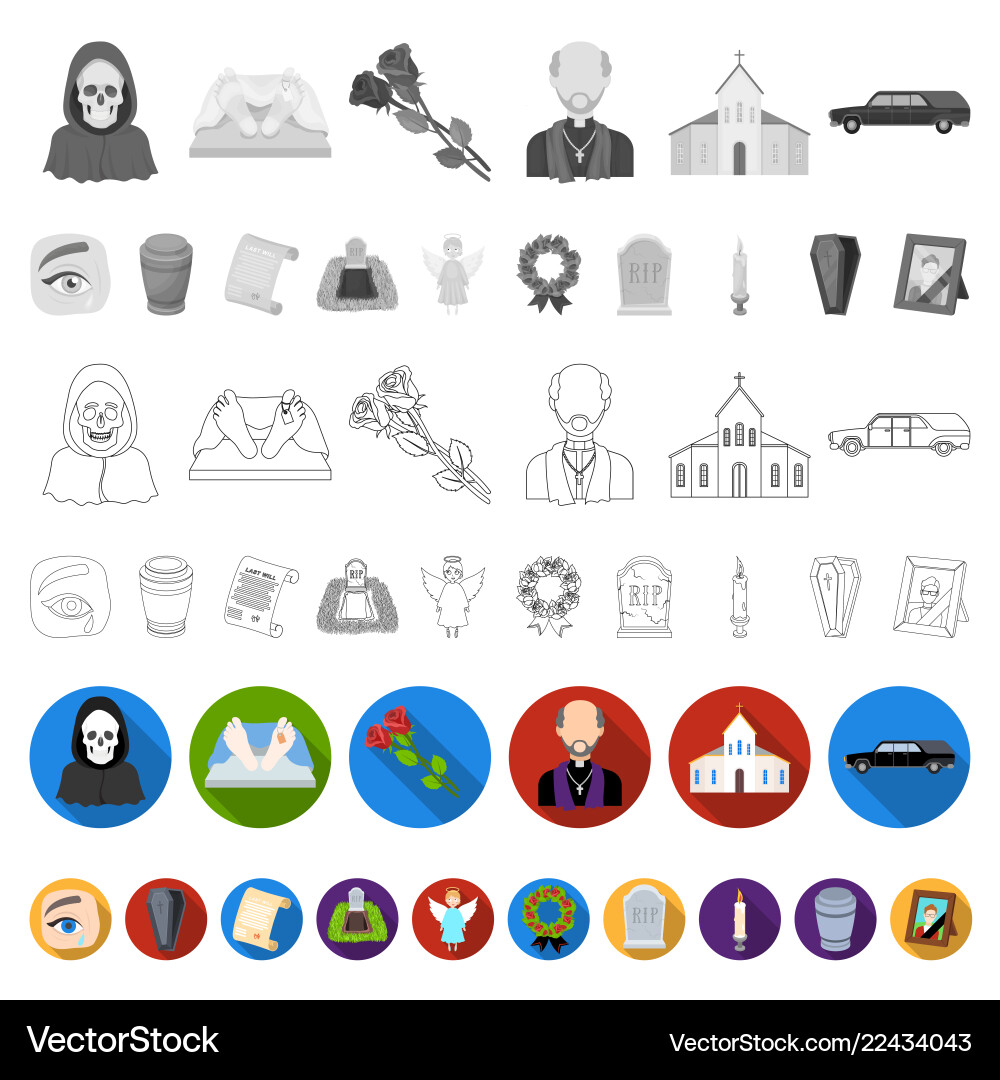 Funeral ceremony flat icons in set collection Vector Image