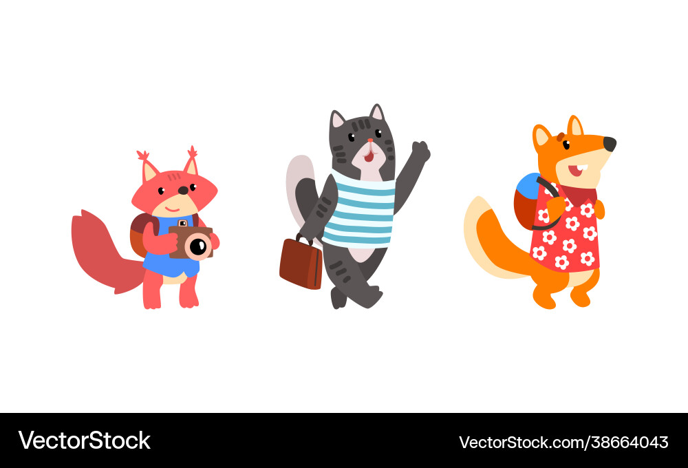 Funny animals traveling on vacation set amusing Vector Image