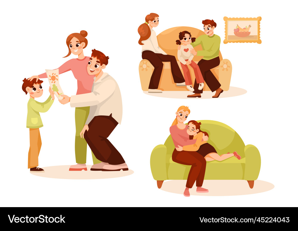 Parents supporting children soothing and talking Vector Image