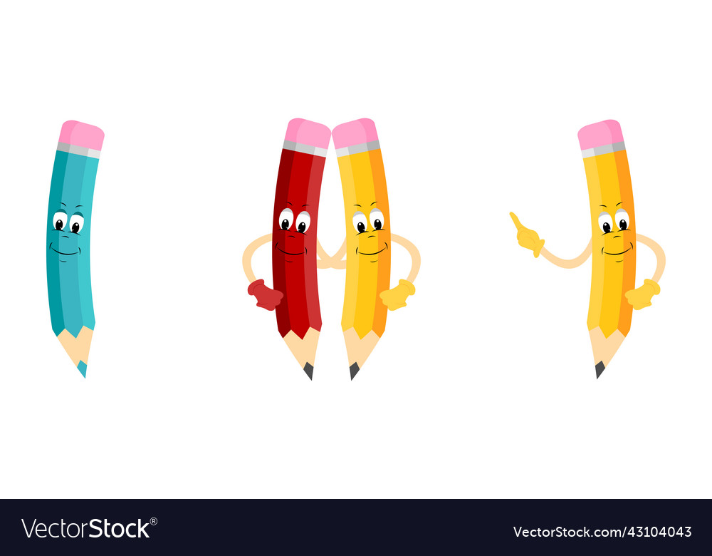 Set of cute pencil characters Royalty Free Vector Image