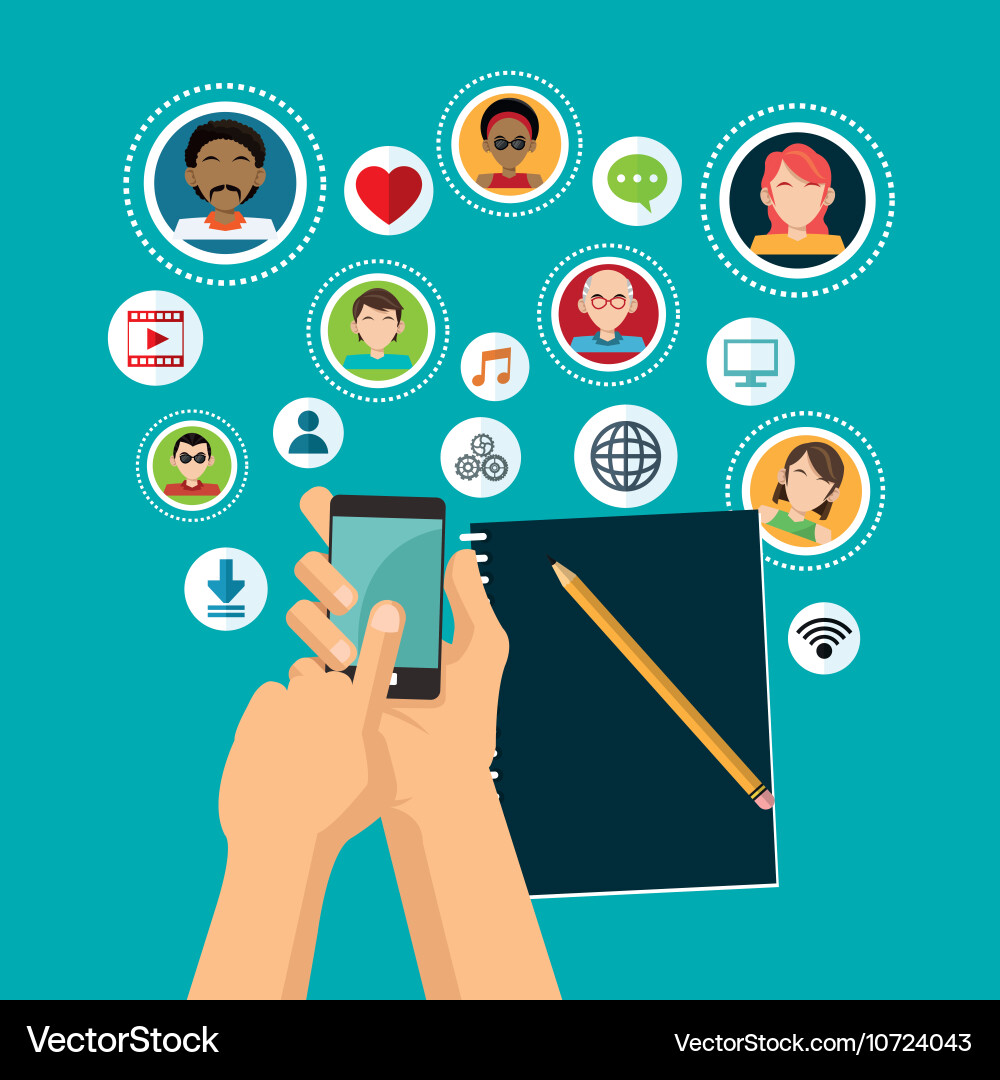 Social media and network design over blue Vector Image
