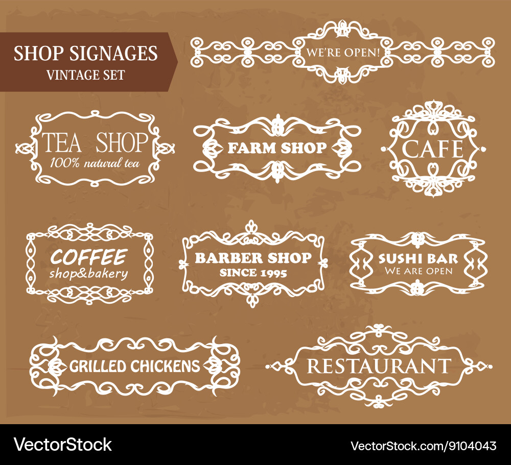 Vintage shop signages Royalty Free Vector Image