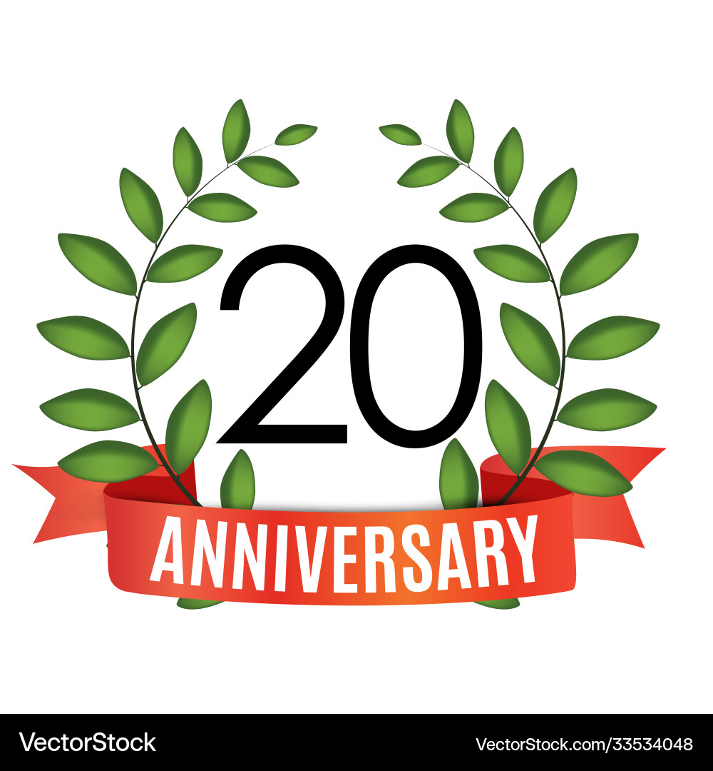 20 years anniversary template with red ribbon Vector Image