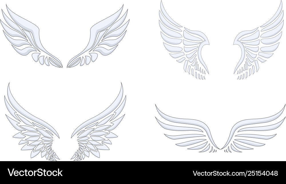 Cartoon angel wings collection set Royalty Free Vector Image