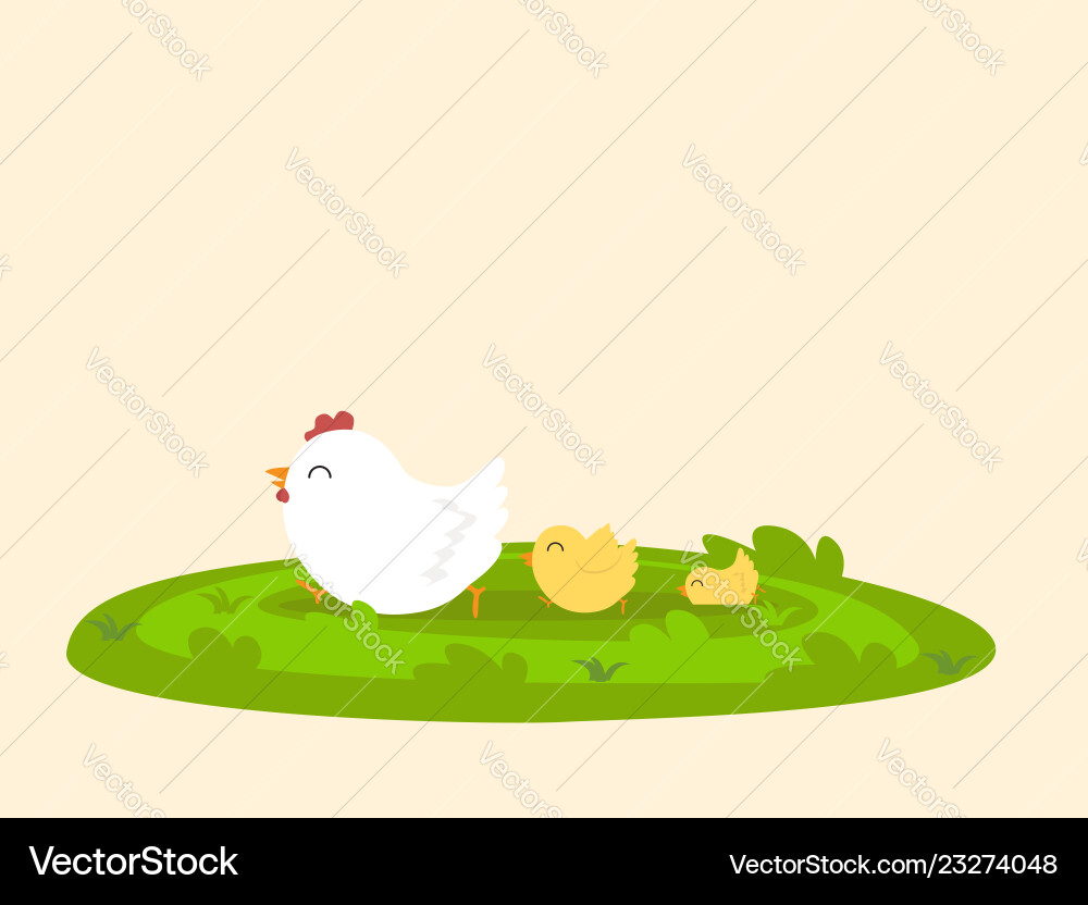 Chicken family on grass Royalty Free Vector Image