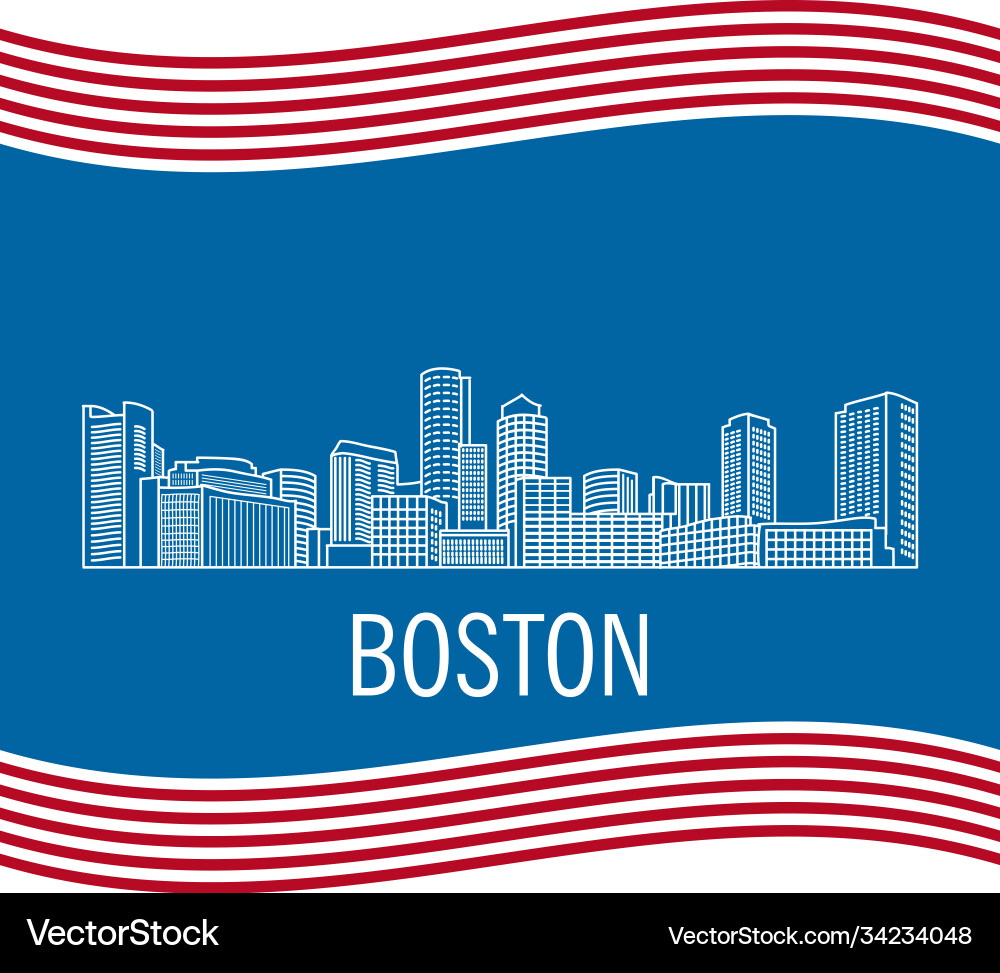 City landscape boston in linear flat style Vector Image