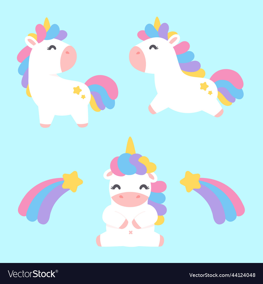 Cute unicorn horse cartoon set with a rainbow Vector Image Cute unicorn horse cartoon set with a rainbow Vector Image