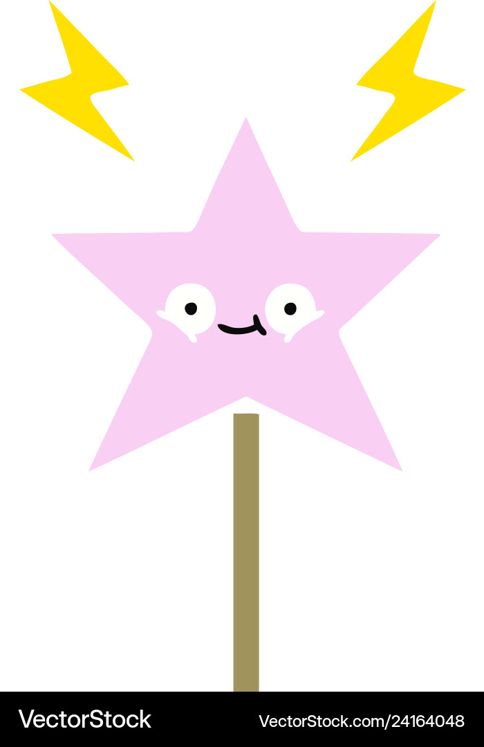 Flat color retro cartoon magic wand Royalty Free Vector