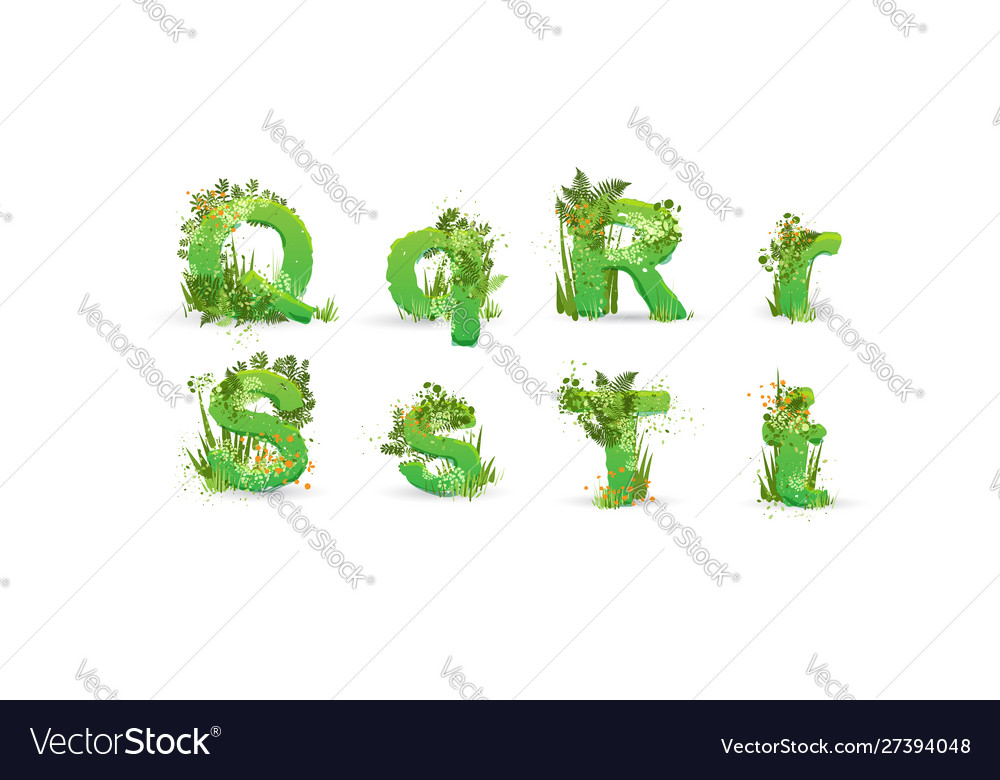 Green leaves font stylish Royalty Free Vector Image
