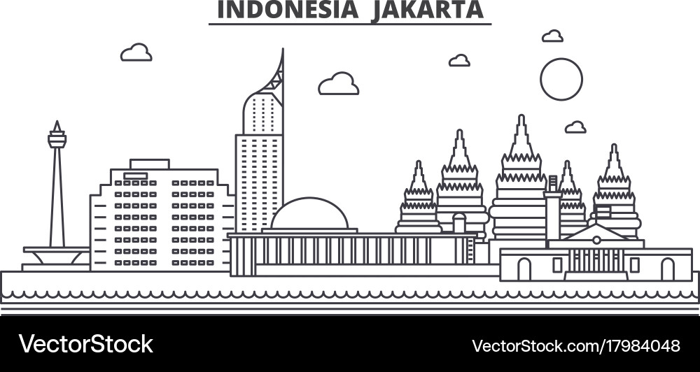 Indonesia jakarta architecture line skyline Vector Image