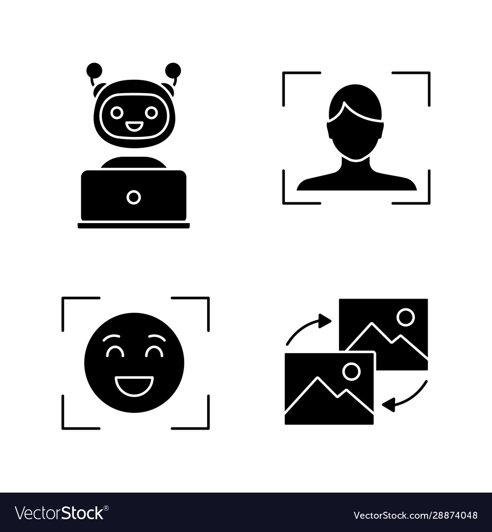 Machine learning glyph icons set Royalty Free Vector Image