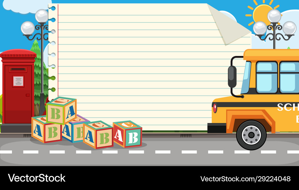 Paper template with block and bus on road Vector Image