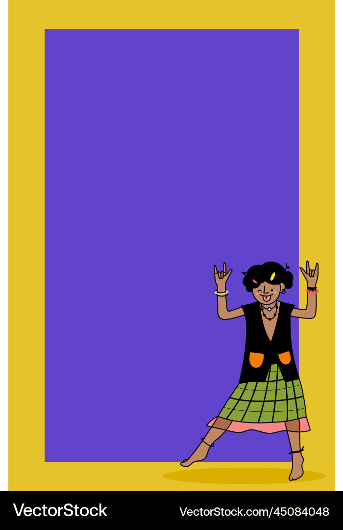 Playful cool kid character on a dull yellow frame Vector Image