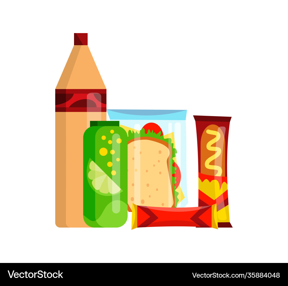 Snack product set fast food snacks drinks chips Vector Image
