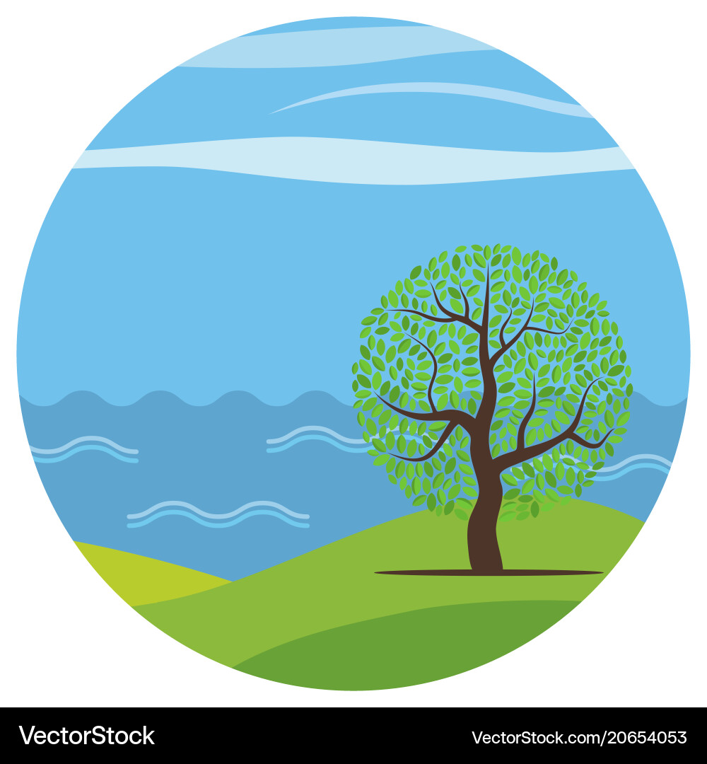Cartoon landscape with the lonely tree Royalty Free Vector