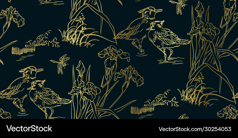 Duck bird iris flower nature landscape view Vector Image