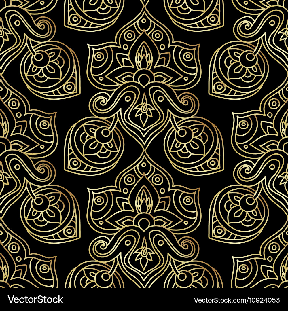 Ethnic seamless pattern in gold and black colors Vector Image
