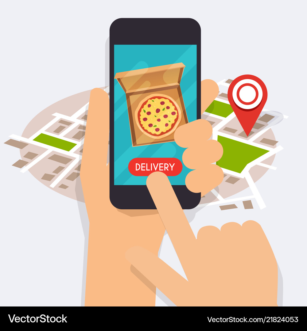Hand holding mobile smart phone with delivery Vector Image