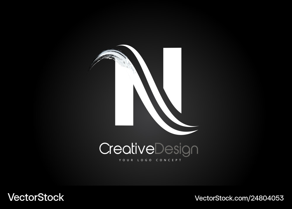 N letter design brush paint stroke on black Vector Image
