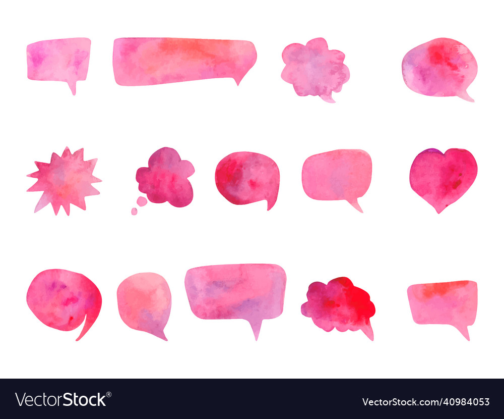 Pink watercolor speech bubbles on white background