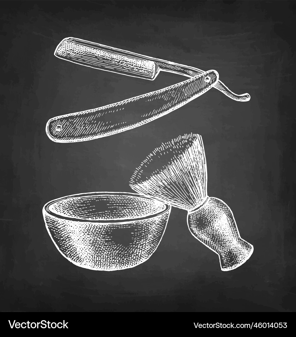 Shaving brush and folding straight razor Vector Image