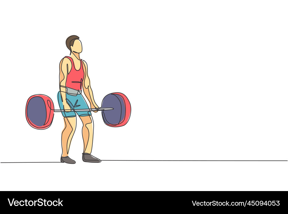 Single continuous line drawing of young strong Vector Image
