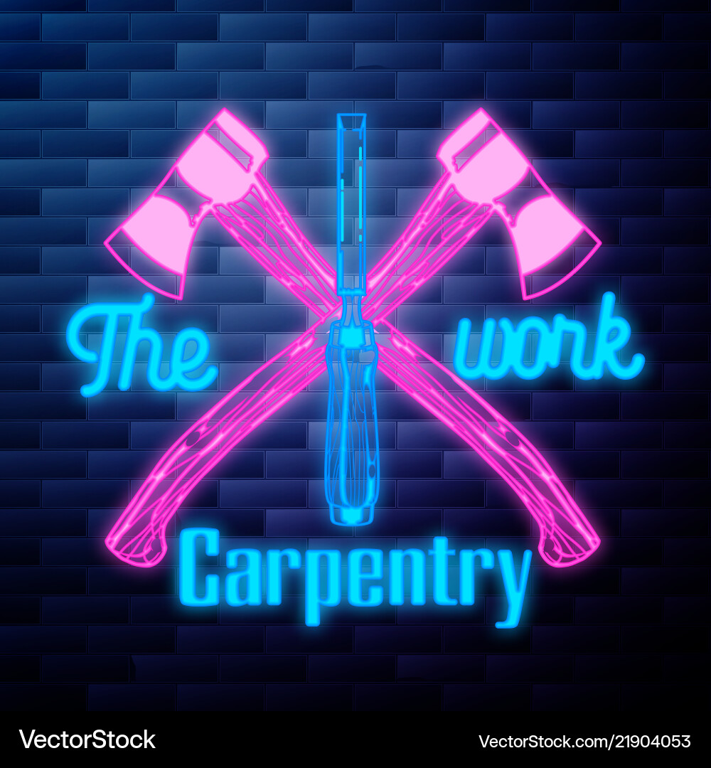 Vintage carpenter emblem glowing neon sign Vector Image