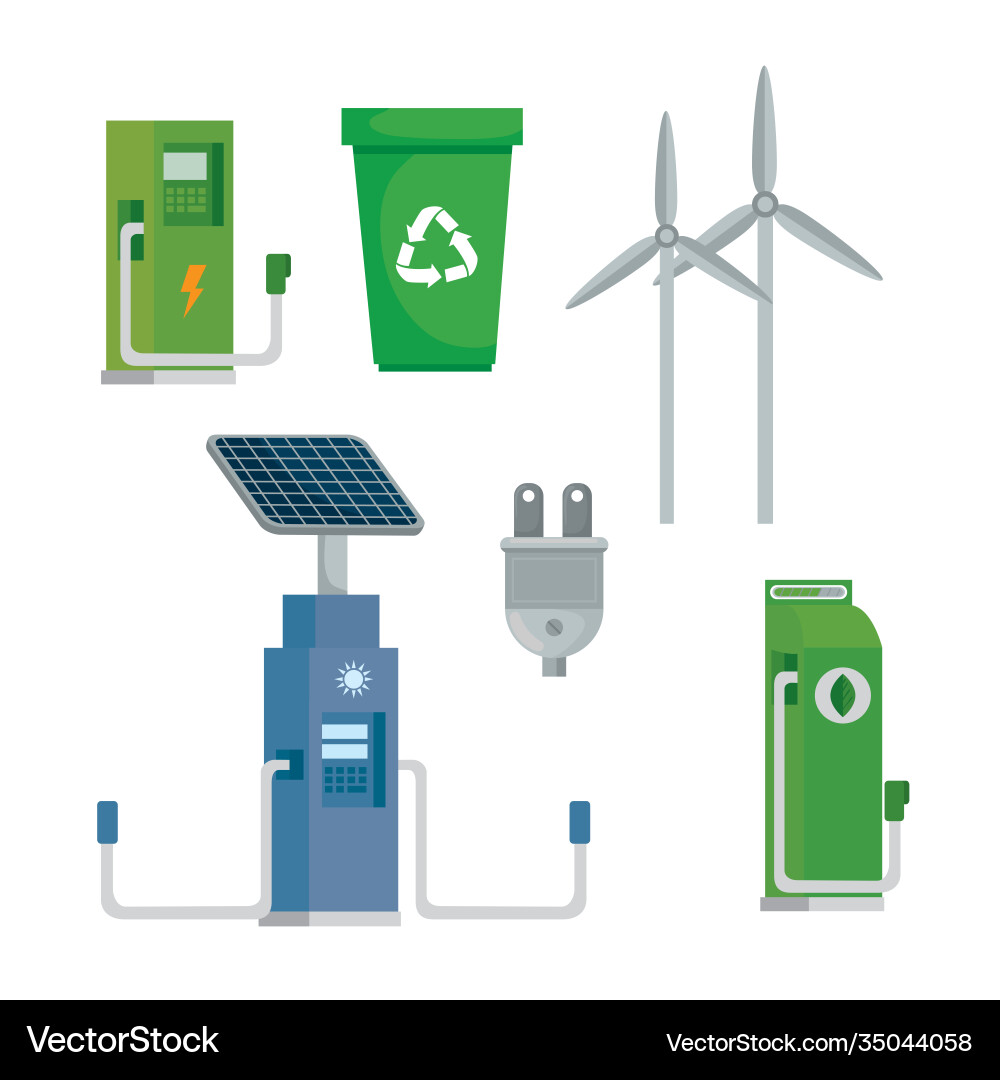 Bundle five energy ecology set icons Royalty Free Vector