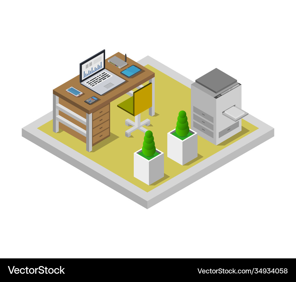 Isometric office room in on white background Vector Image