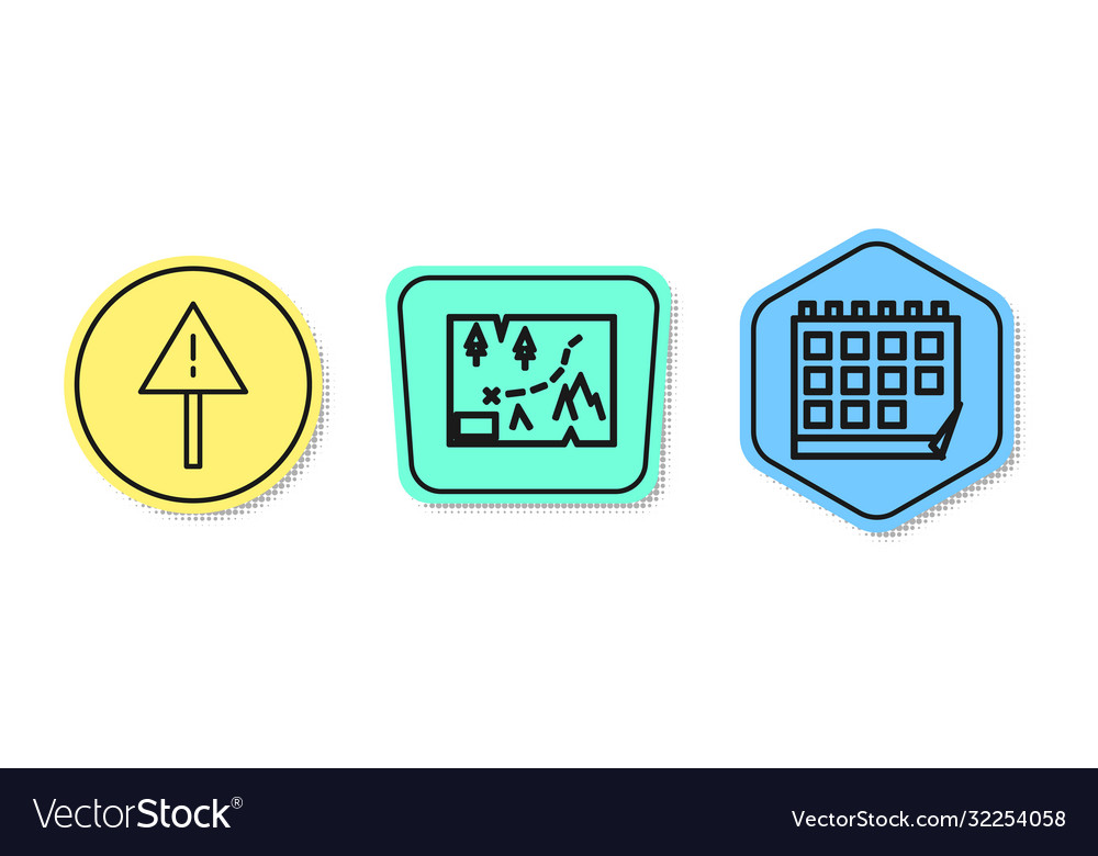 Set line exclamation mark in triangle folded map Vector Image