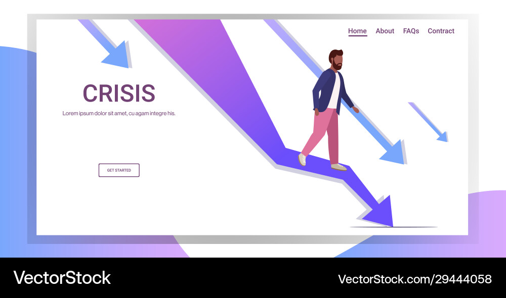 Stressful businessman standing at falling down Vector Image