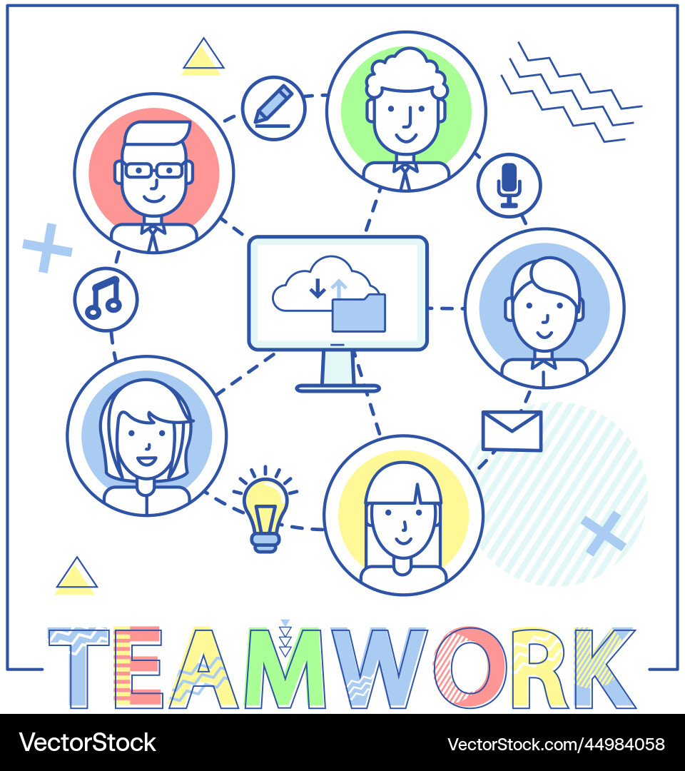 Teamwork via internet meeting worldwide Royalty Free Vector