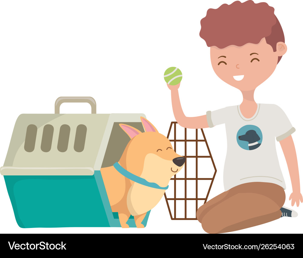 Boy with dog cartoon inside kennel design Vector Image