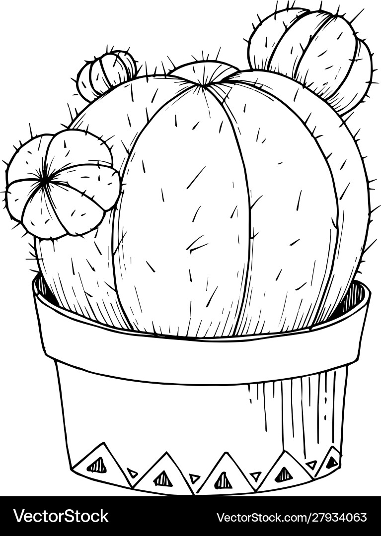 Cacti floral botanical flowers black Royalty Free Vector