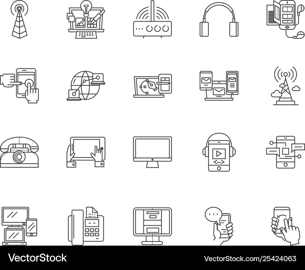 Connection line icons signs set outline Royalty Free Vector
