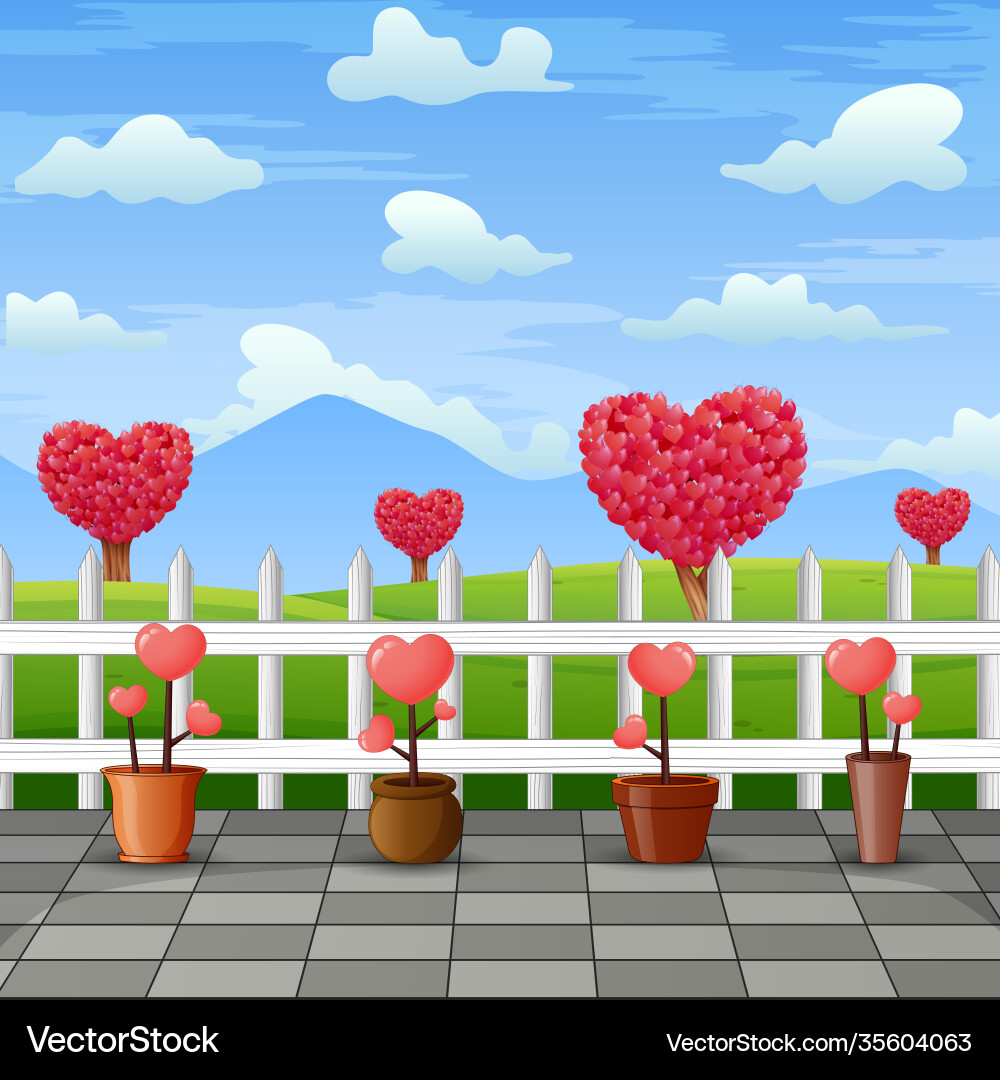 Heart trees on nature landscape background Vector Image