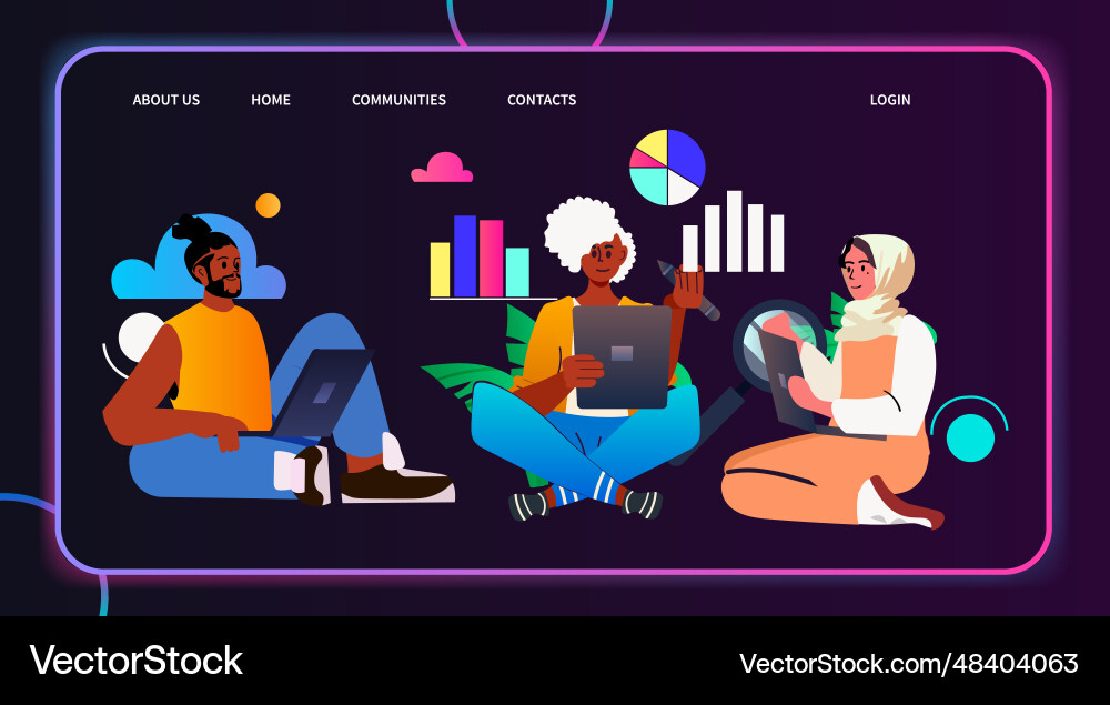 Mix race student analyzing statistic data Vector Image