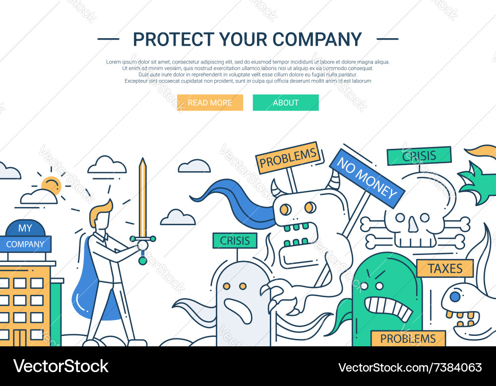 Protect your company line flat design banner with Vector Image