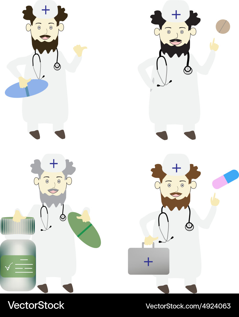Set of four doctors on isolated background Vector Image